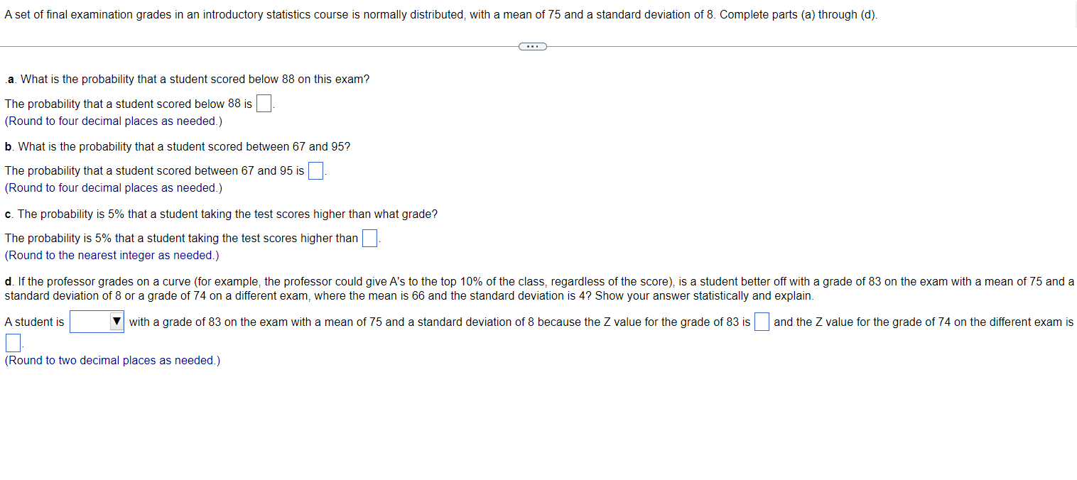 Solved A set of final examination grades in an introductory | Chegg.com