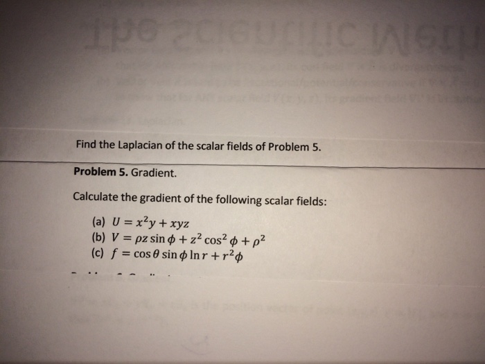Solved Find the Laplacian of the scalar fields of Problem 5. | Chegg.com