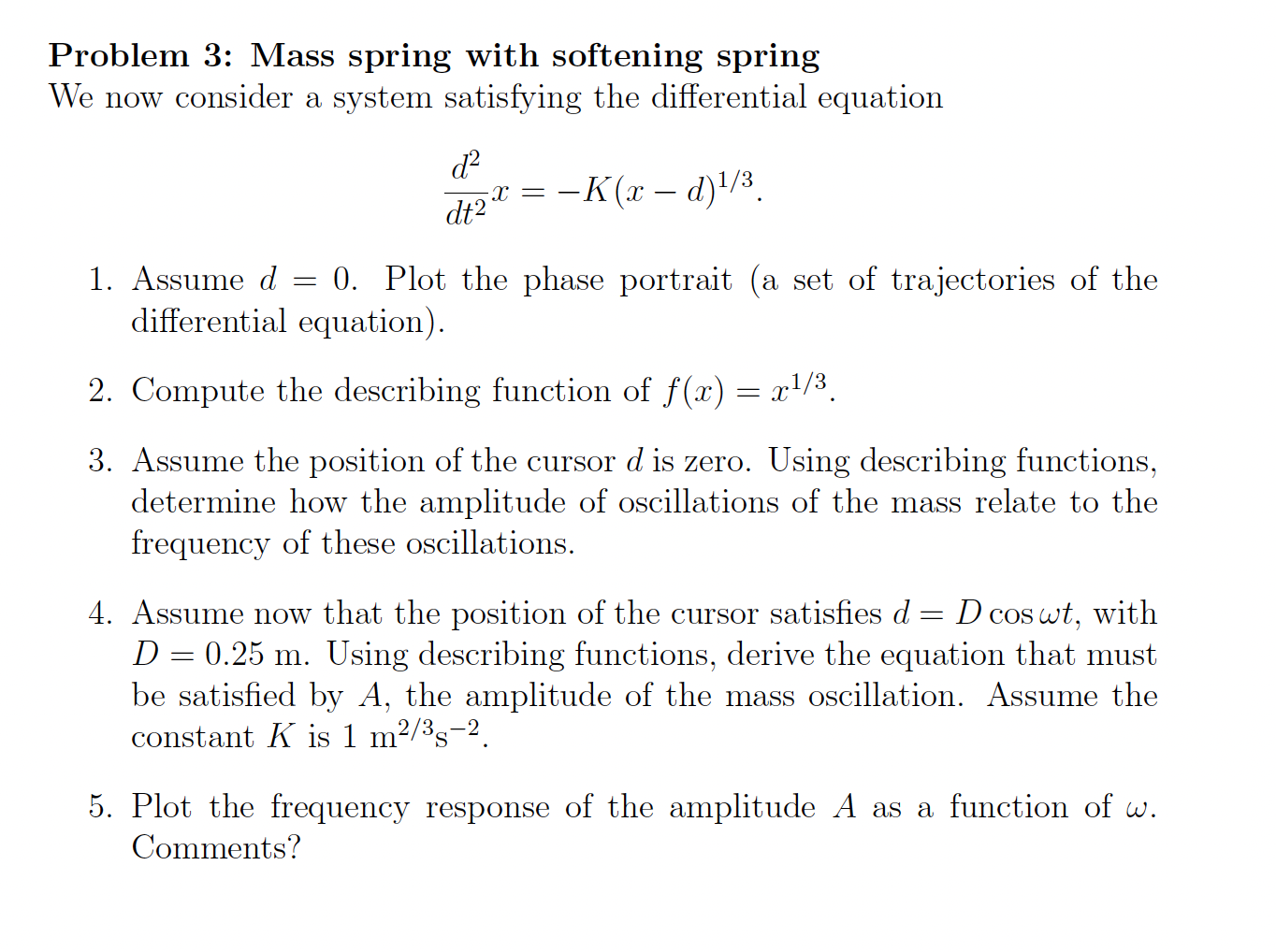 Problem 3: Mass spring with softening springWe ﻿now | Chegg.com