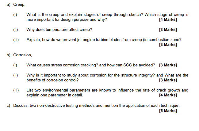 Solved a) Creep, (1) (ii) What is the creep and explain | Chegg.com