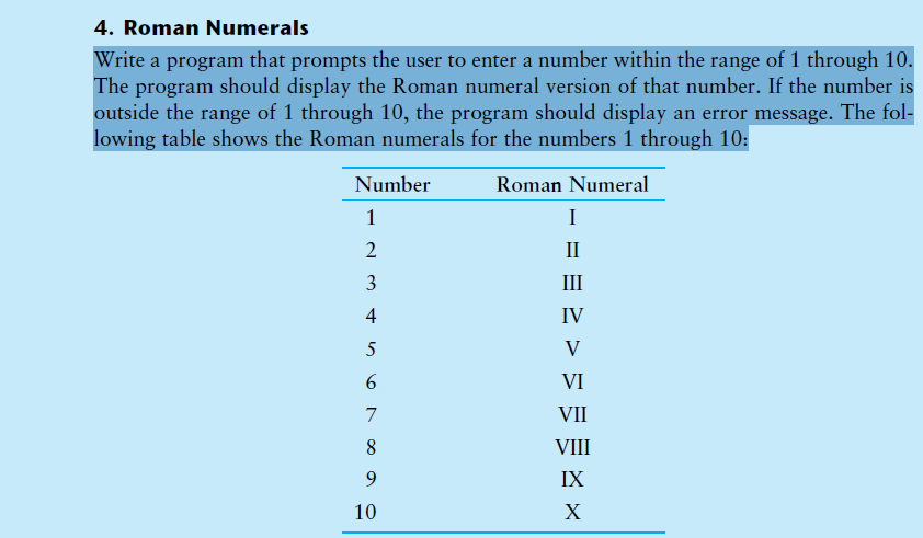 Solved 4. Roman Numerals Write a program that prompts the | Chegg.com