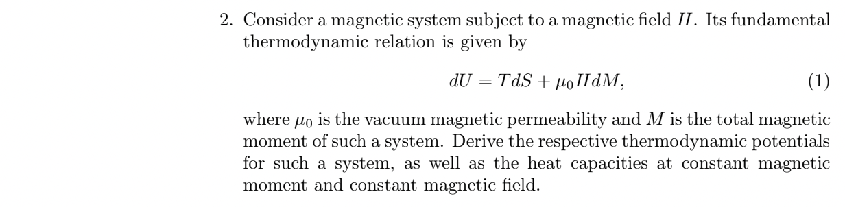 Solved 2. Consider a magnetic system subject to a magnetic | Chegg.com