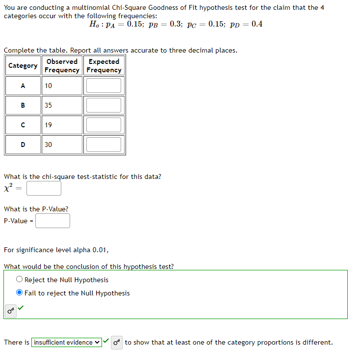 Solved You are conducting a multinomial Chi-Square Goodness | Chegg.com