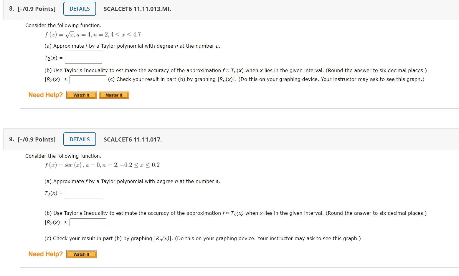 Solved 1. [0/0.9 Points] DETAILS PREVIOUS ANSWERS SCALCET6 | Chegg.com