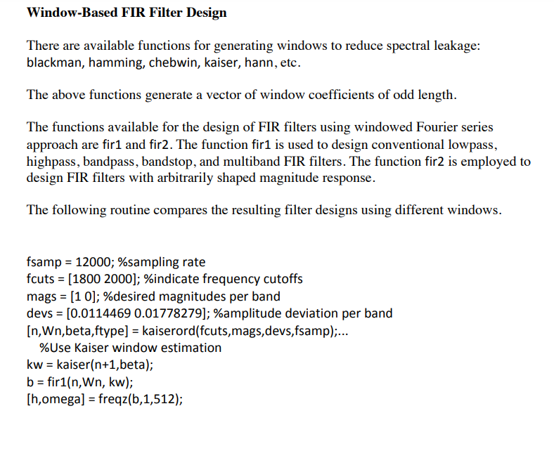 There are available functions for generating windows | Chegg.com