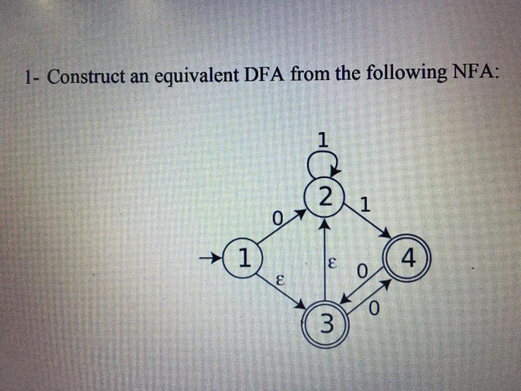 Solved 1- Construct an equivalent DFA from the following | Chegg.com Solved 1- Construct an equivalent DFA from the following | Chegg.com
