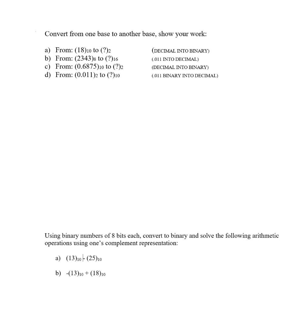 Solved Convert from one base to another base, show your | Chegg.com