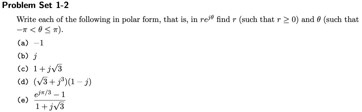Solved Problem Set 1-2Write each of the following in polar | Chegg.com