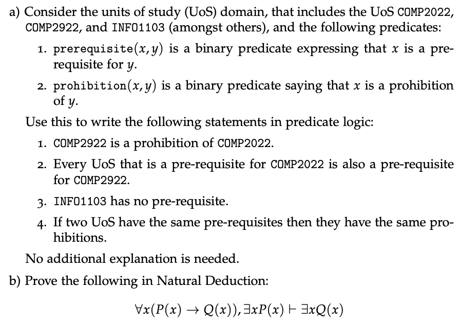 Solved a) Consider the units of study (UoS) domain, that | Chegg.com