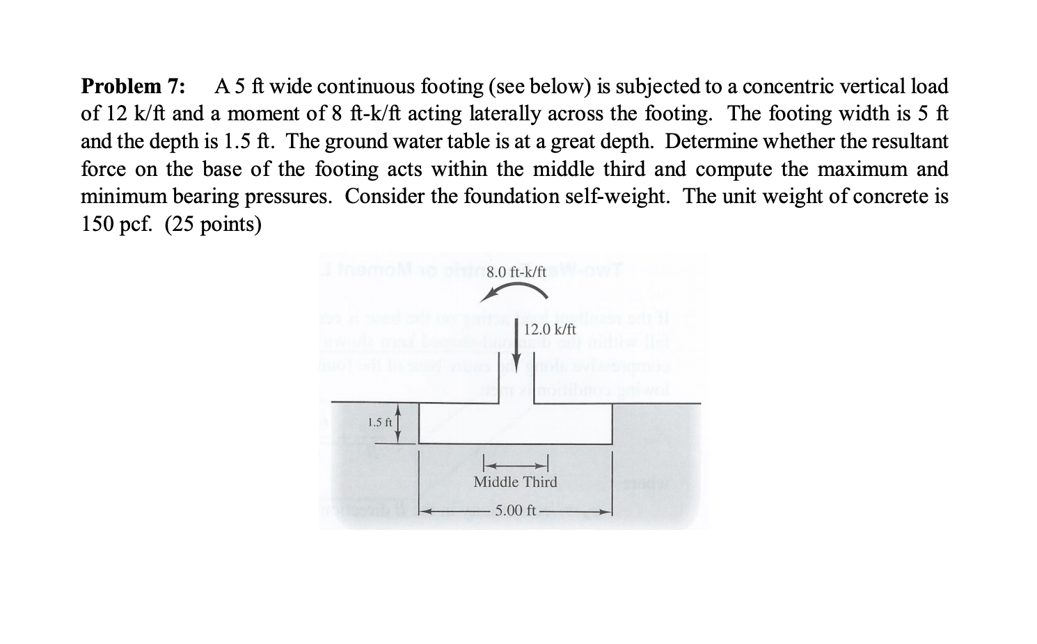 Solved Problem 7: A 5 ft wide continuous footing (see below) | Chegg.com
