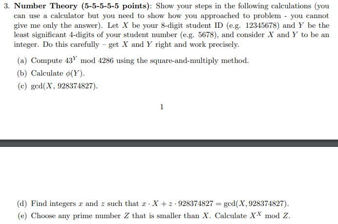 3. Number Theory (5-5-5-5-5 points): Show your steps | Chegg.com