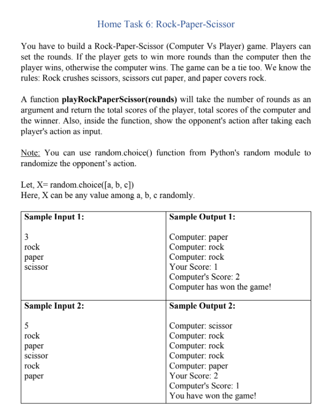 Solved You have to build a Rock-Paper-Scissor (Computer Vs | Chegg.com
