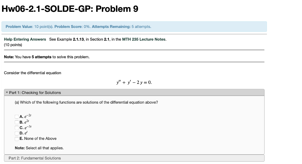 Solved Hw06-2.1-SOLDE-GP: Problem 9 Problem Value: 10 | Chegg.com