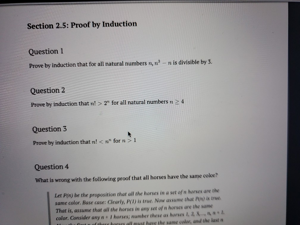 Solved Section 2.5: Proof by Induction Question 1 Prove by | Chegg.com
