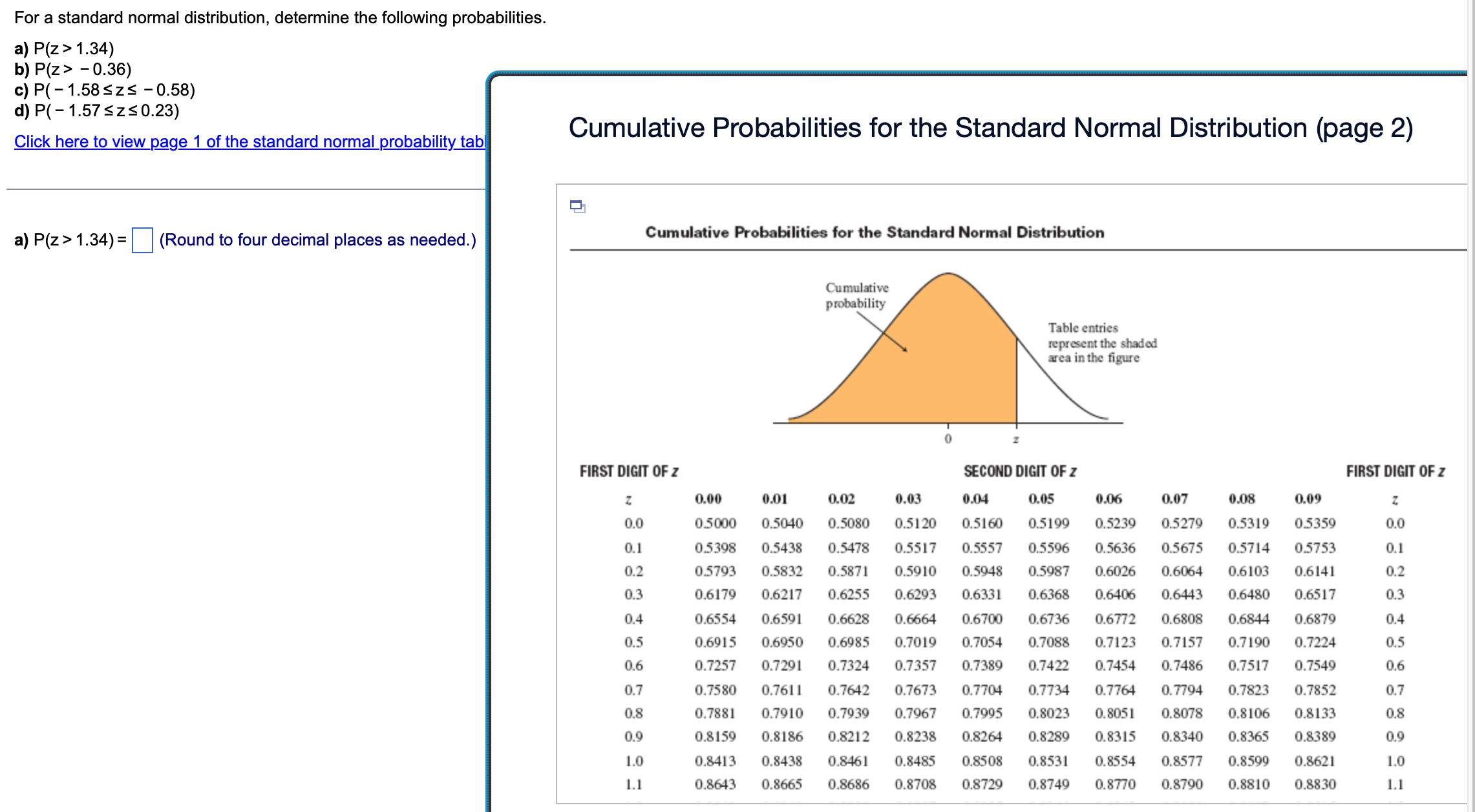 Solved For a standard normal distribution, determine the | Chegg.com