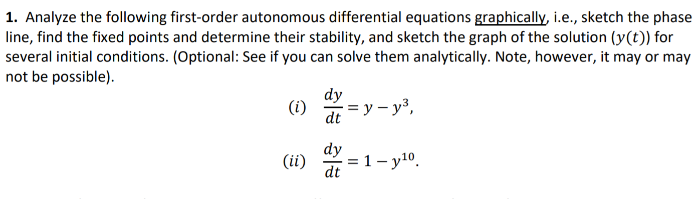 Solved 1. Analyze the following first-order autonomous | Chegg.com