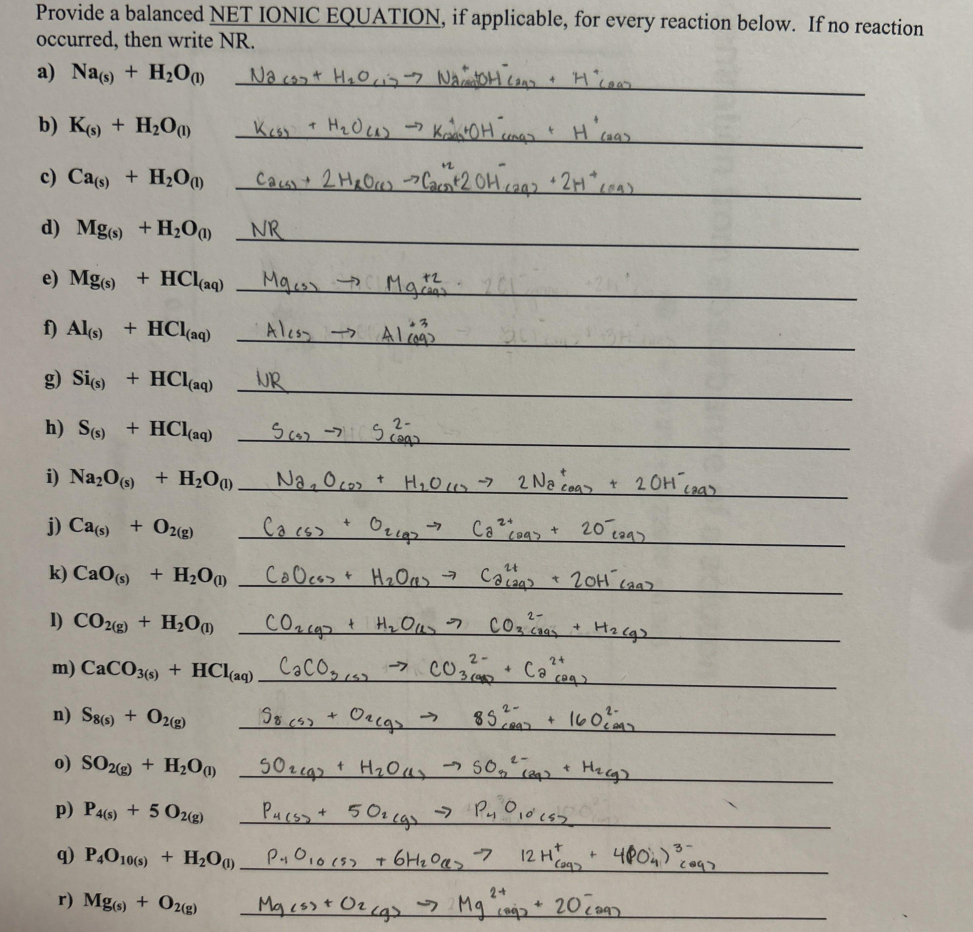 Provide a balanced NET IONIC EQUATION, if applicable, | Chegg.com