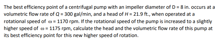 Solved The best efficiency point of a centrifugal pump with | Chegg.com