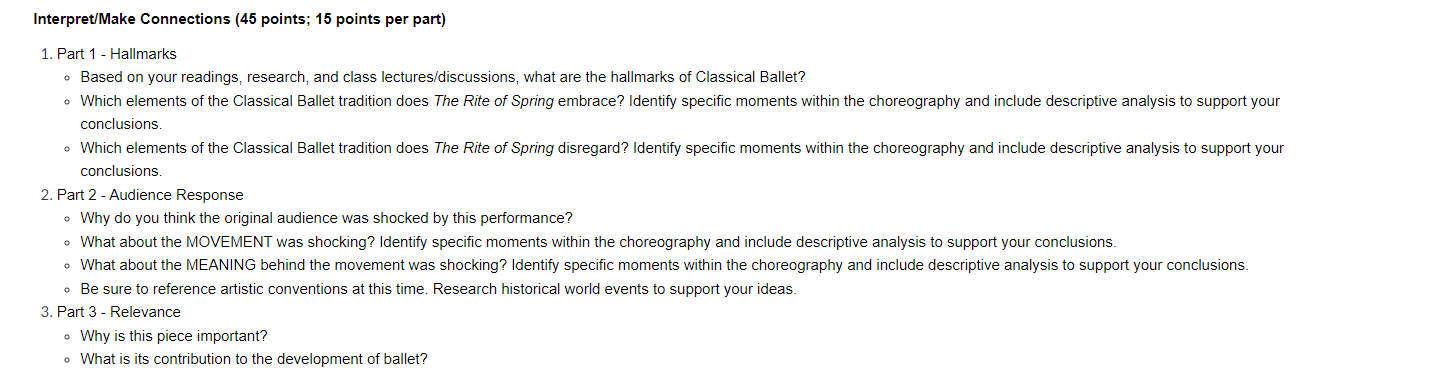 Dance Appreciation Video: Ballet Rite of Spring | Chegg.com