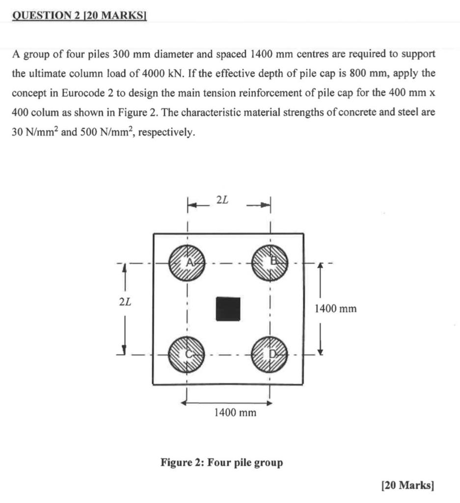 Solved A group of four piles 300 mm diameter and spaced 1400 | Chegg.com