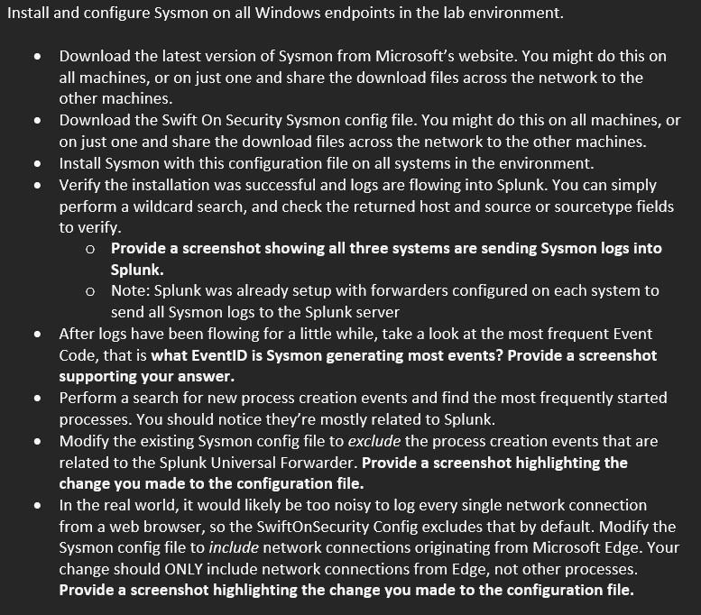 Solved tall and configure Sysmon on all Windows endpoints in | Chegg.com