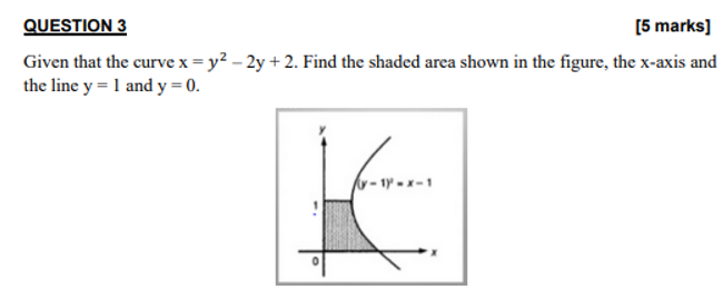 Solved QUESTION 3 [5 marks] Given that the curve x = y2 - 2y | Chegg.com