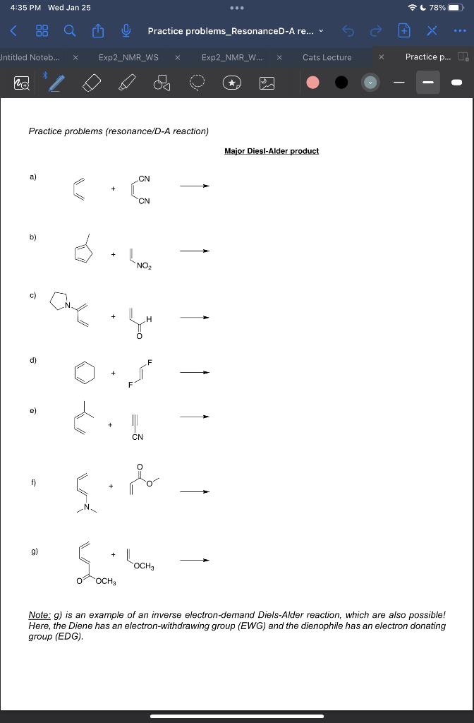 [Solved]: Practice problems (resonance/D-A reaction) Major