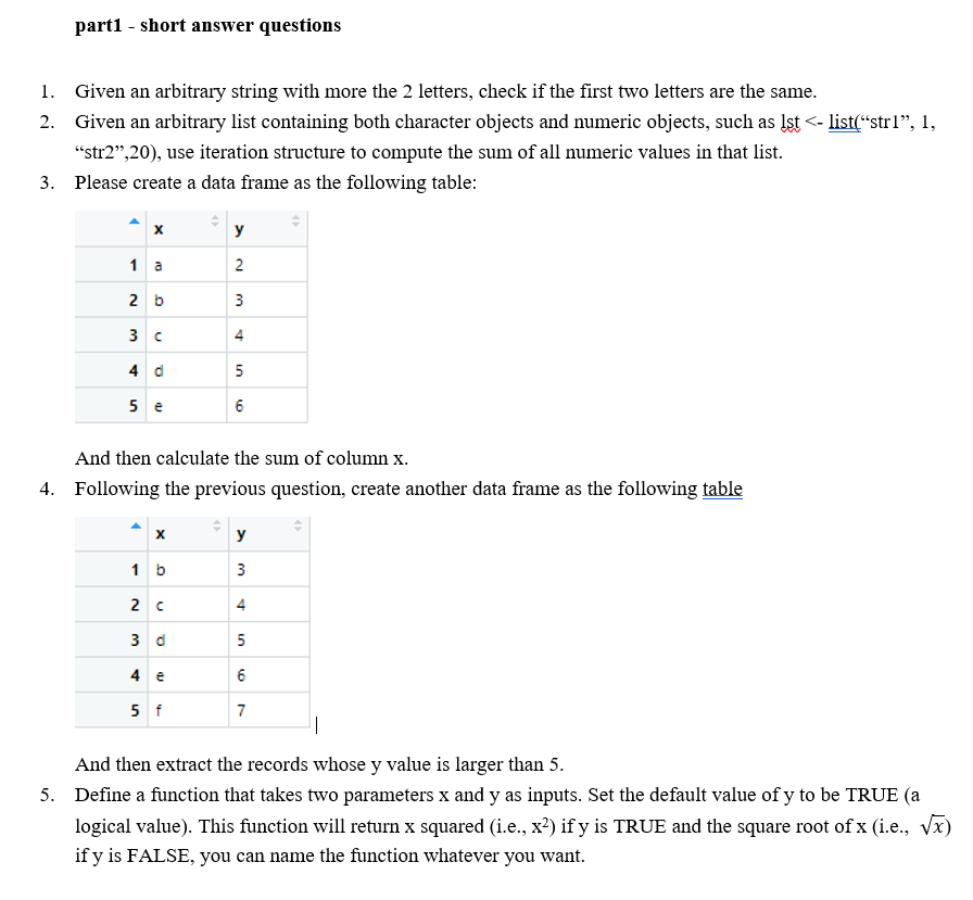 Solved part1 - short answer questions 1. Given an arbitrary | Chegg.com