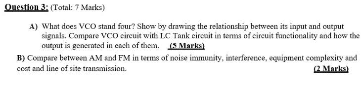 Solved Duestion 3: (Total: 7 Marks) A) What does VCO stand | Chegg.com