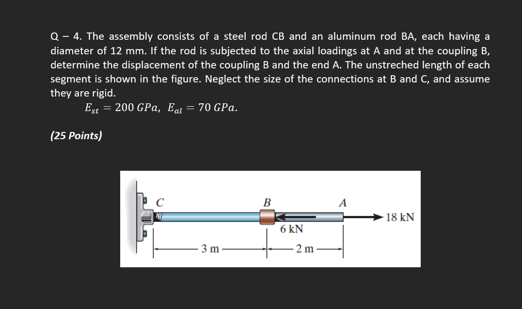 Solved Q - 4. The assembly consists of a steel rod CB and an | Chegg.com