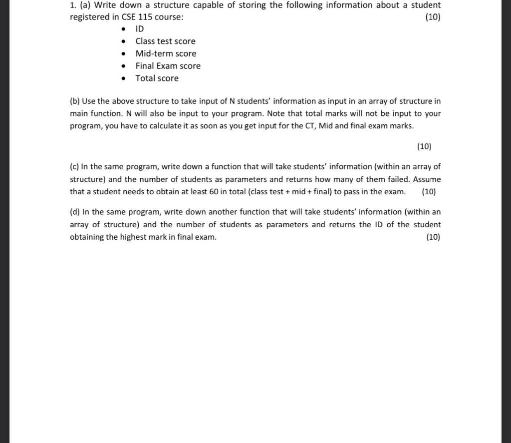 Solved . 1. (a) Write down a structure capable of storing | Chegg.com