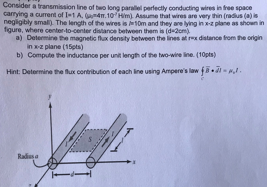 Consider a transmission line of two long parallel | Chegg.com