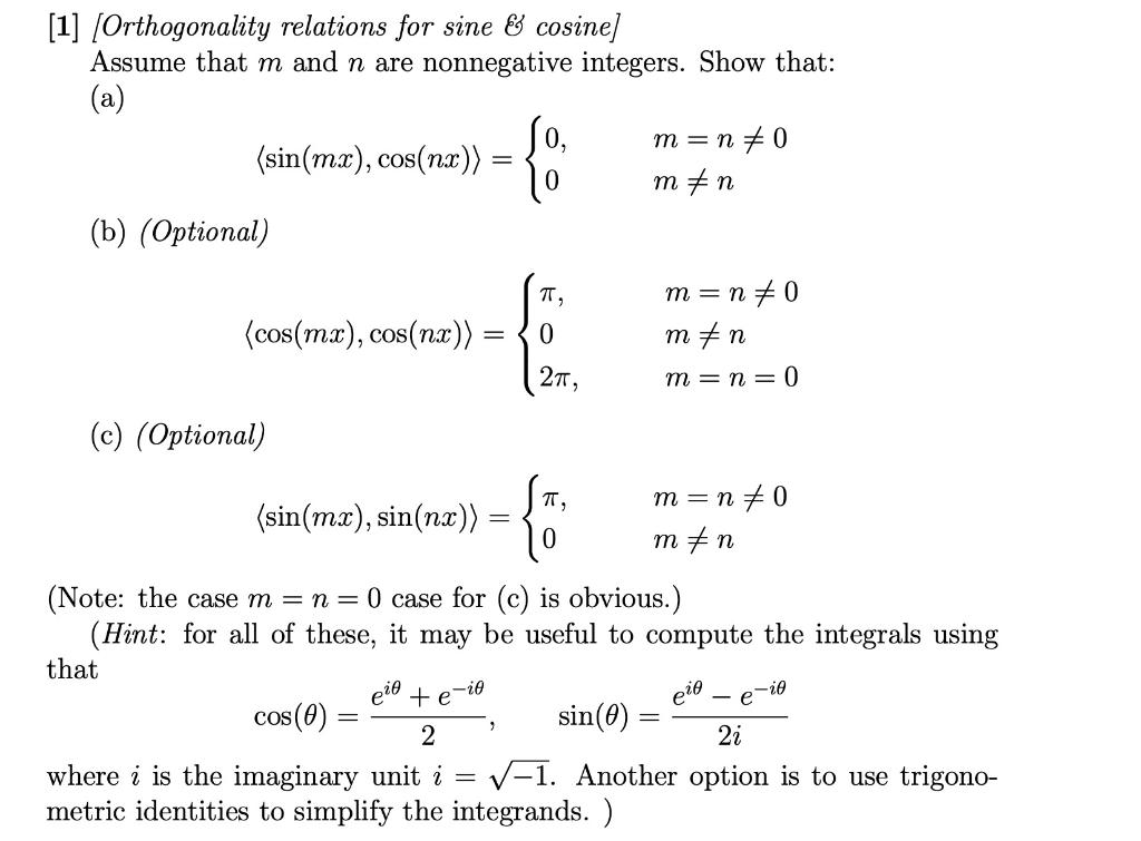 Solved = 0 [1] (Orthogonality relations for sine & cosine) | Chegg.com