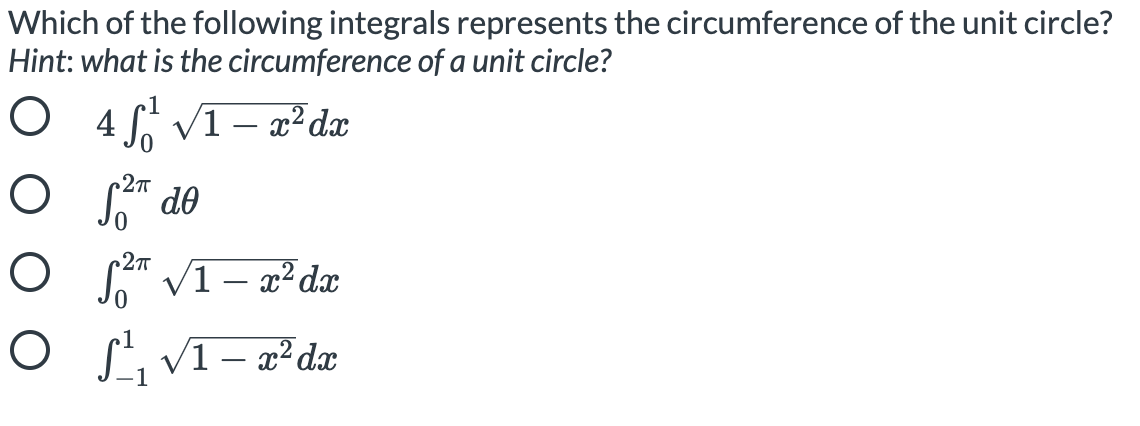 Solved Which of the following integrals represents the | Chegg.com