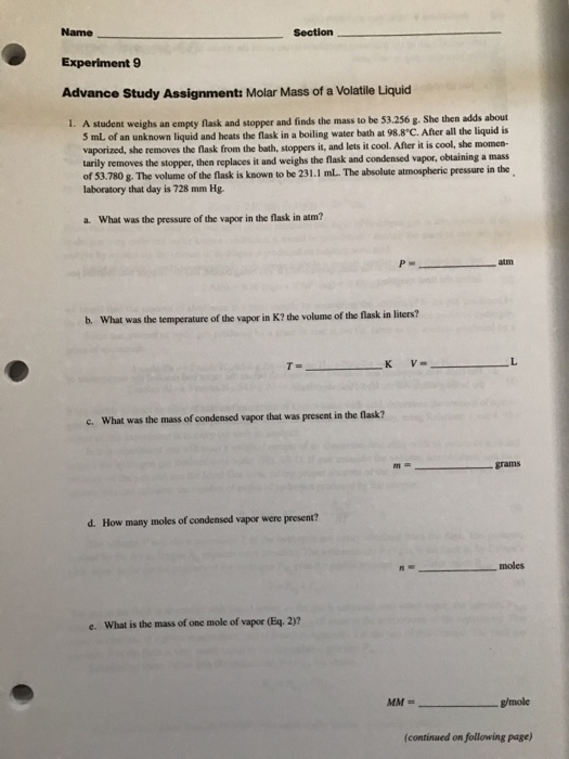 Solved Section Name Experiment 9 Advance Study Assignment: | Chegg.com