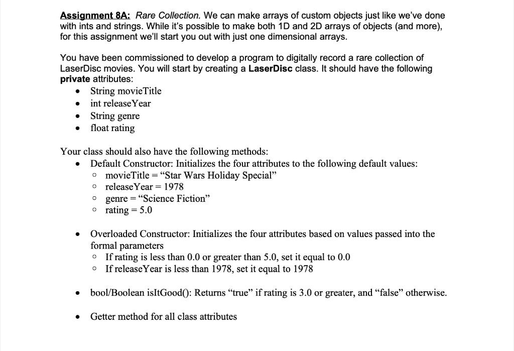 Solved Assignment 8A: Rare Collection. We can make arrays of | Chegg.com