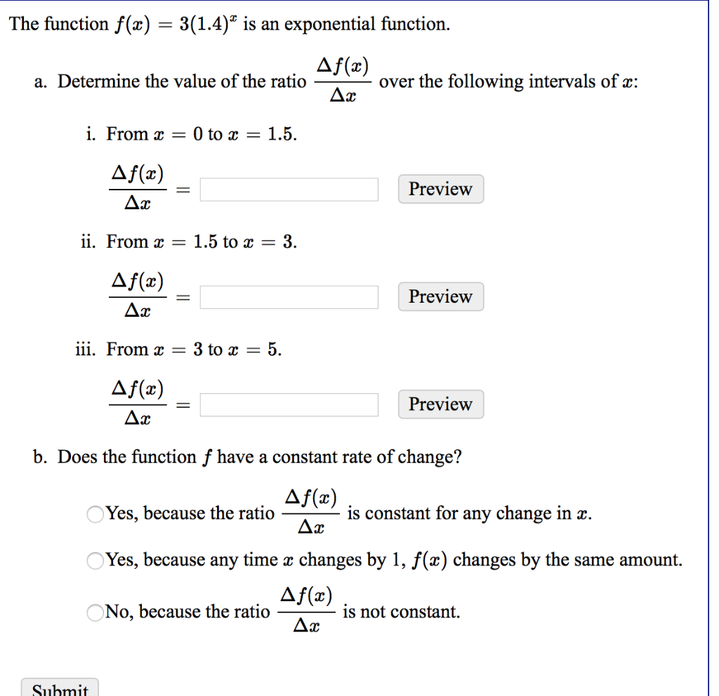 Solved The function f(z) 3(1.4)" is an exponential function | Chegg.com
