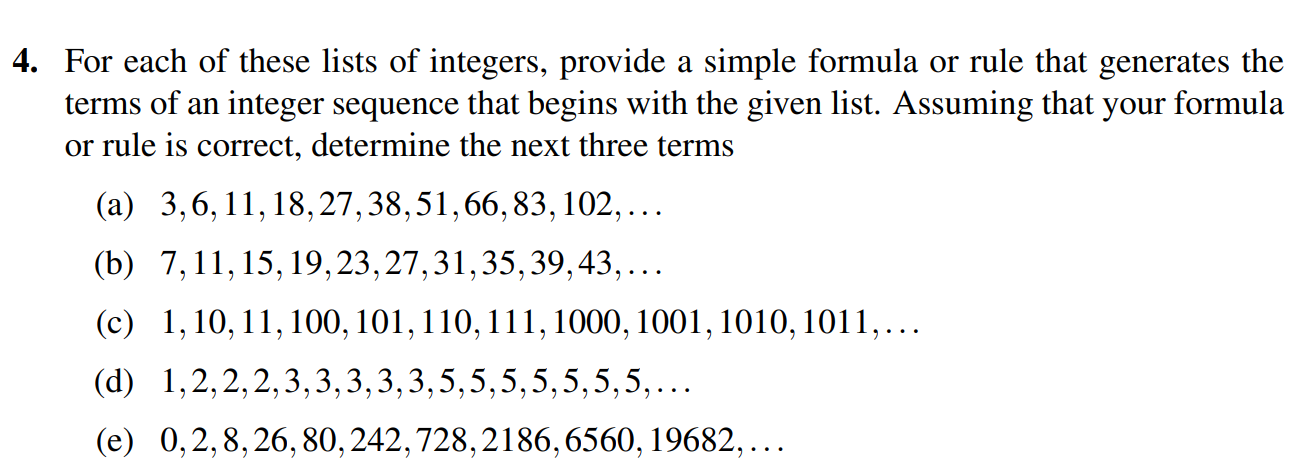 Solved 4. For each of these lists of integers, provide a | Chegg.com