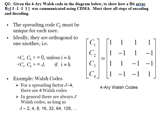 Solved Q1: Given the 4-Ary Walsh code in the diagram below, | Chegg.com