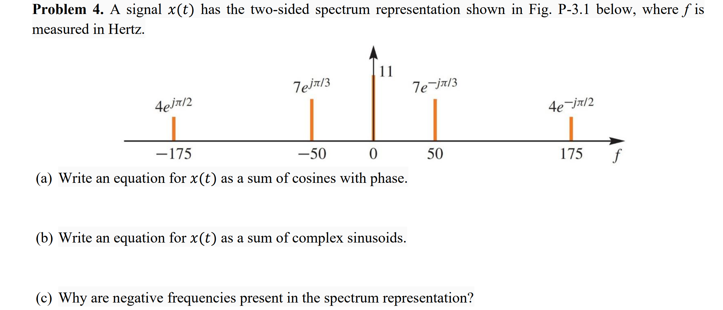 Solved Problem 4. ﻿A signal x(t) ﻿has the two-sided spectrum | Chegg.com