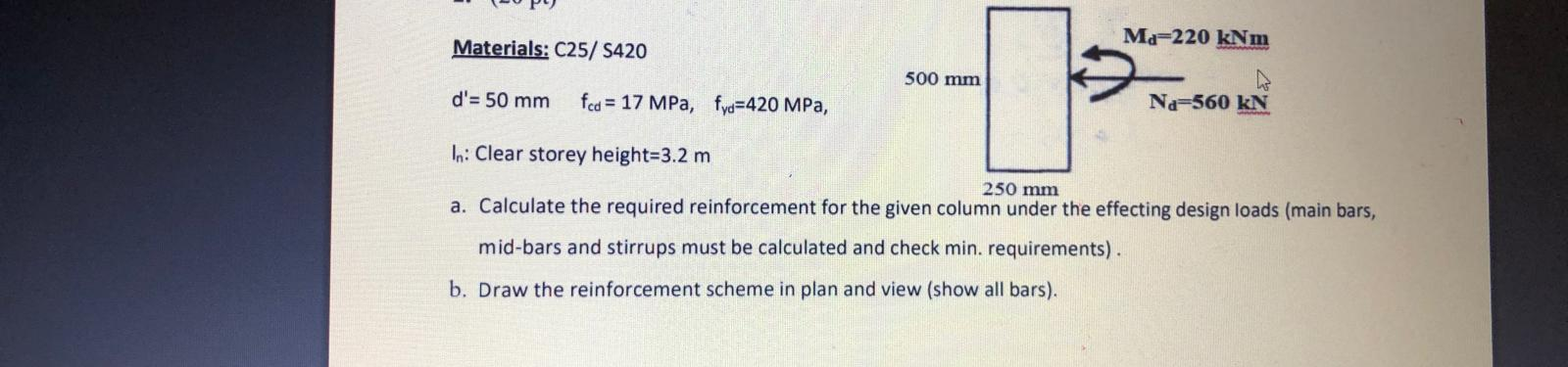 Md=220 kNm Materials: C25/S420 500 mm d'= 50 mm fcd = | Chegg.com