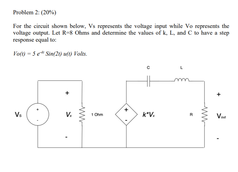 Solved Problem 2: (20%) For the circuit shown below, Vs | Chegg.com