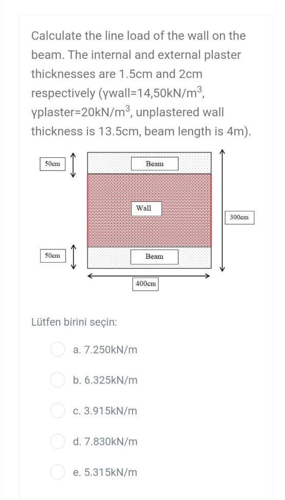 Solved Calculate the line load of the wall on the beam. The | Chegg.com