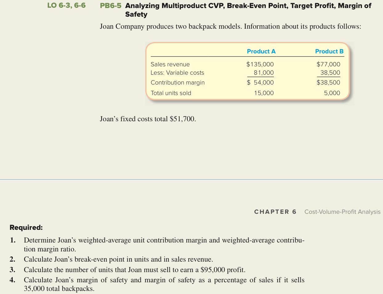Solved LO 6-3, 6-6 PB6-5 Analyzing Multiproduct CVP, | Chegg.com