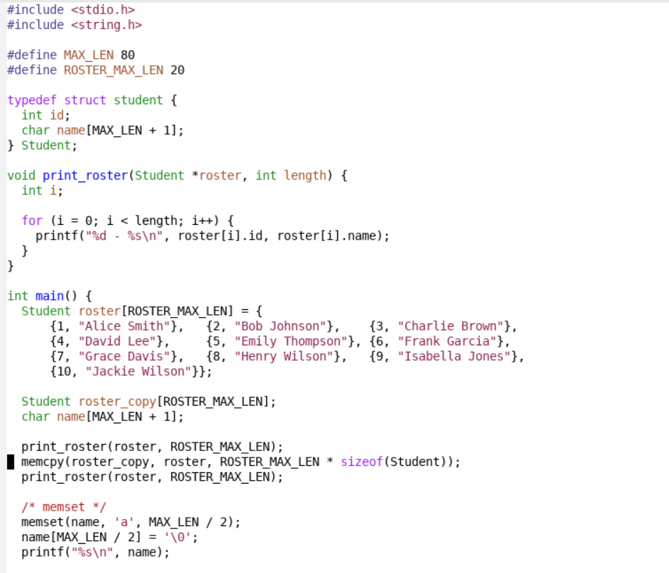 Solved A. Complete two tasks listed in the mem cpy set.c | Chegg.com