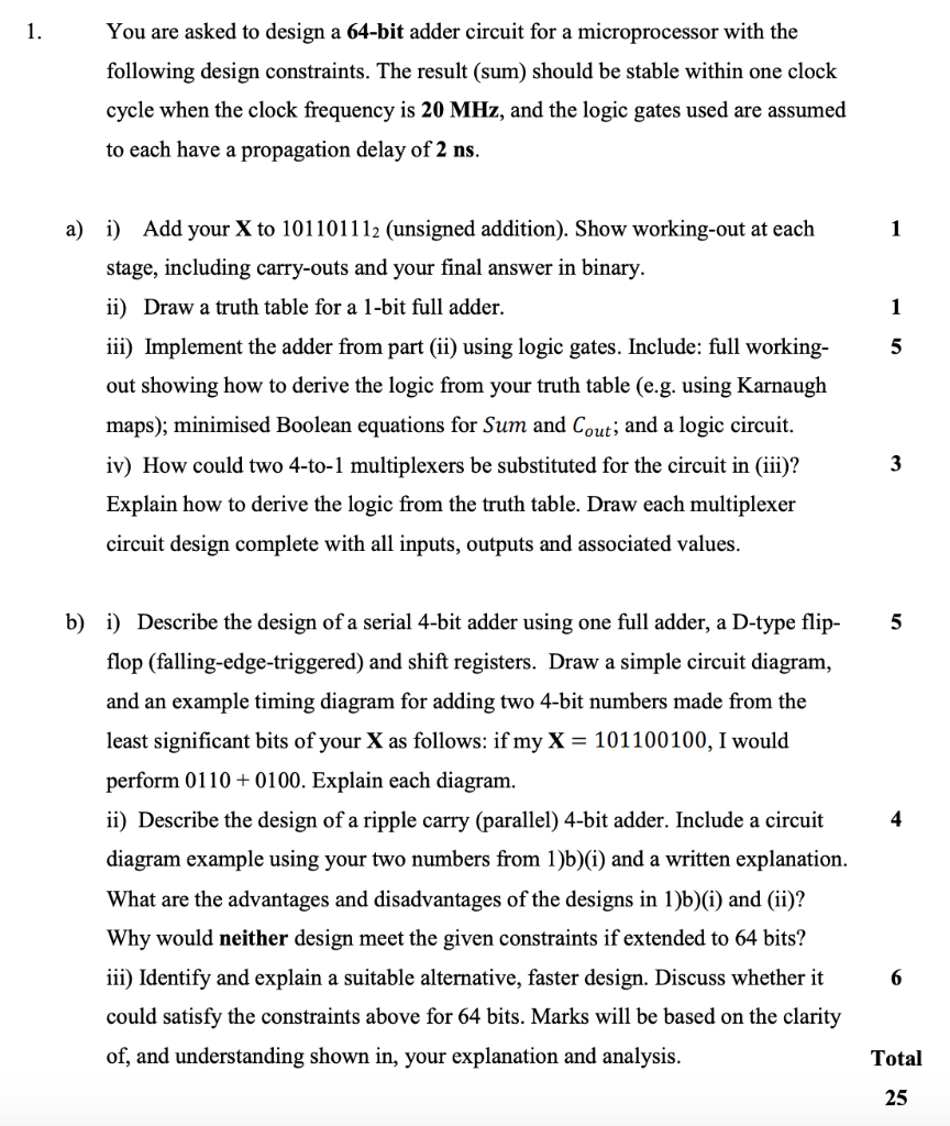 Solved iii) Implement the adder from part (ii) using logic | Chegg.com