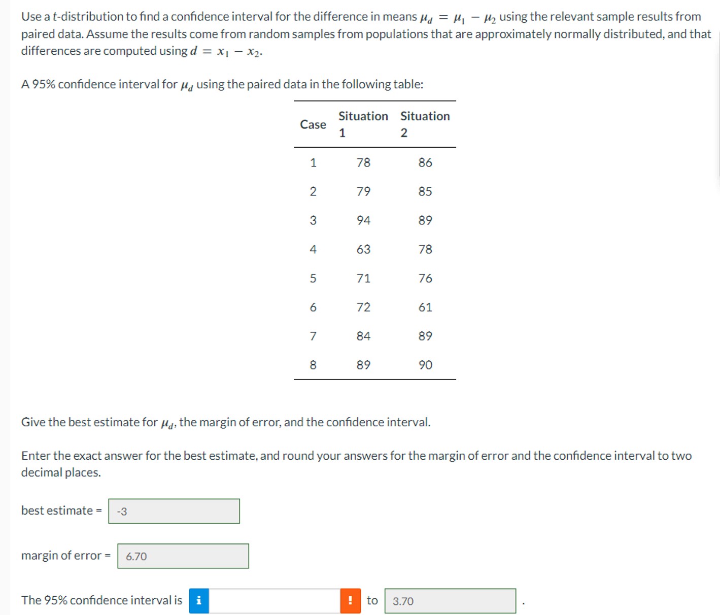 Solved Use a t-distribution to find a confidence interval | Chegg.com