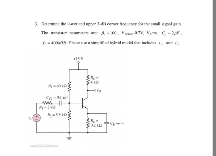 Solved 3. Determine the lower and upper 3-dB comer frequency | Chegg.com