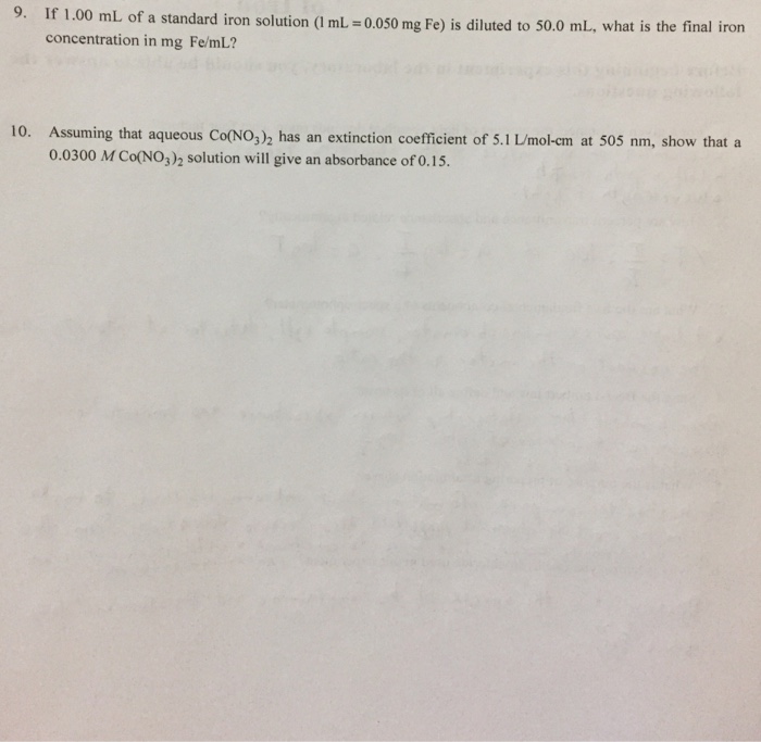 Solved 1.00 mL of a standard iron solution (I mL 0.050 mg | Chegg.com