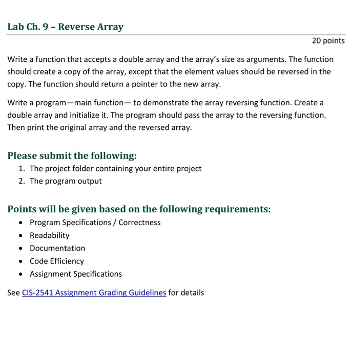 Solved Lab Ch. 9 - Reverse Array 20 points Write a function | Chegg.com